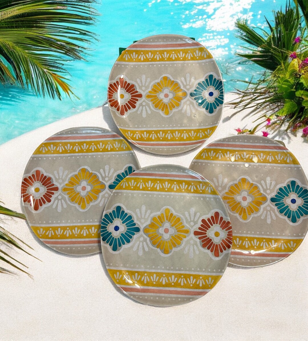 Set of 4 Oval Melamine Food Network Summer Dinner Plates With Colorful ...