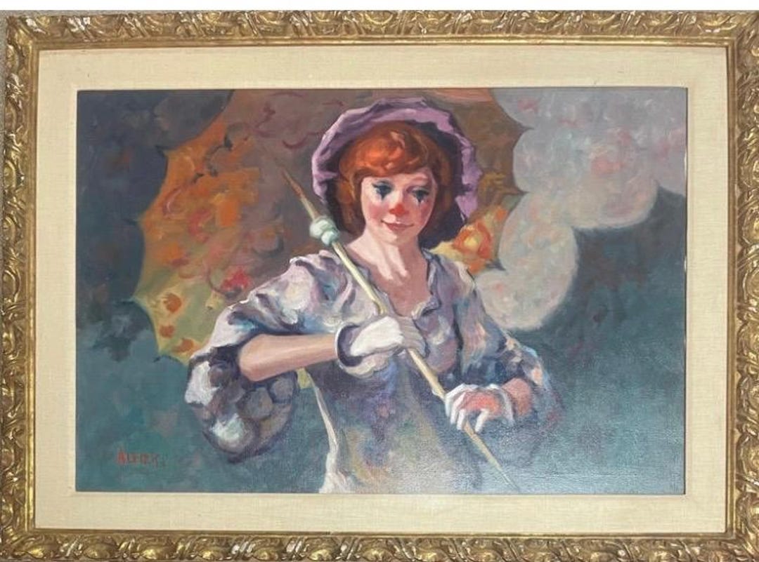 Philippe Alfieri “lady Clown With Umbrella” Oil on Canvas - Etsy