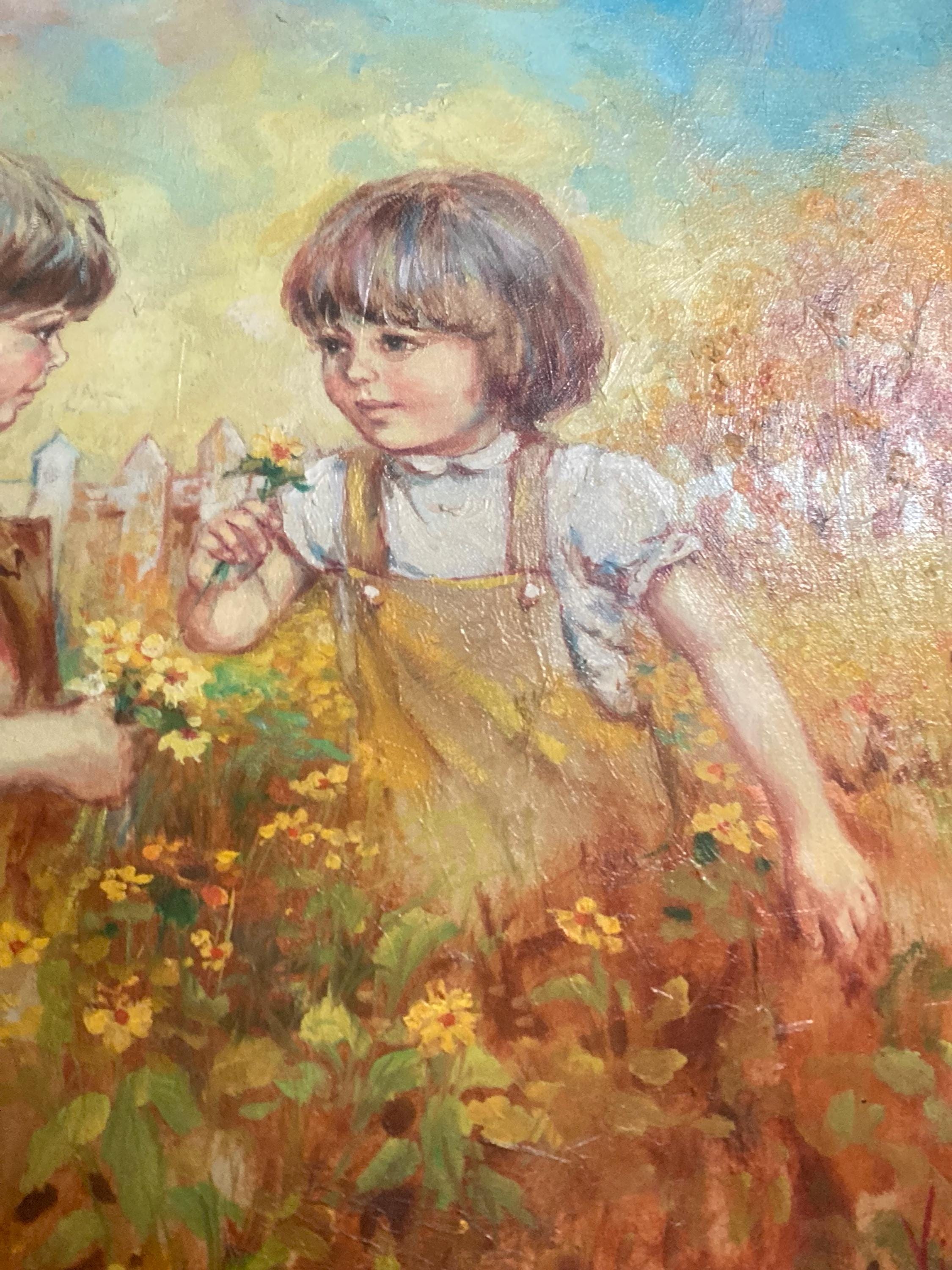 Mary Vickers Original Painting on Canvas “children in Field” - Etsy