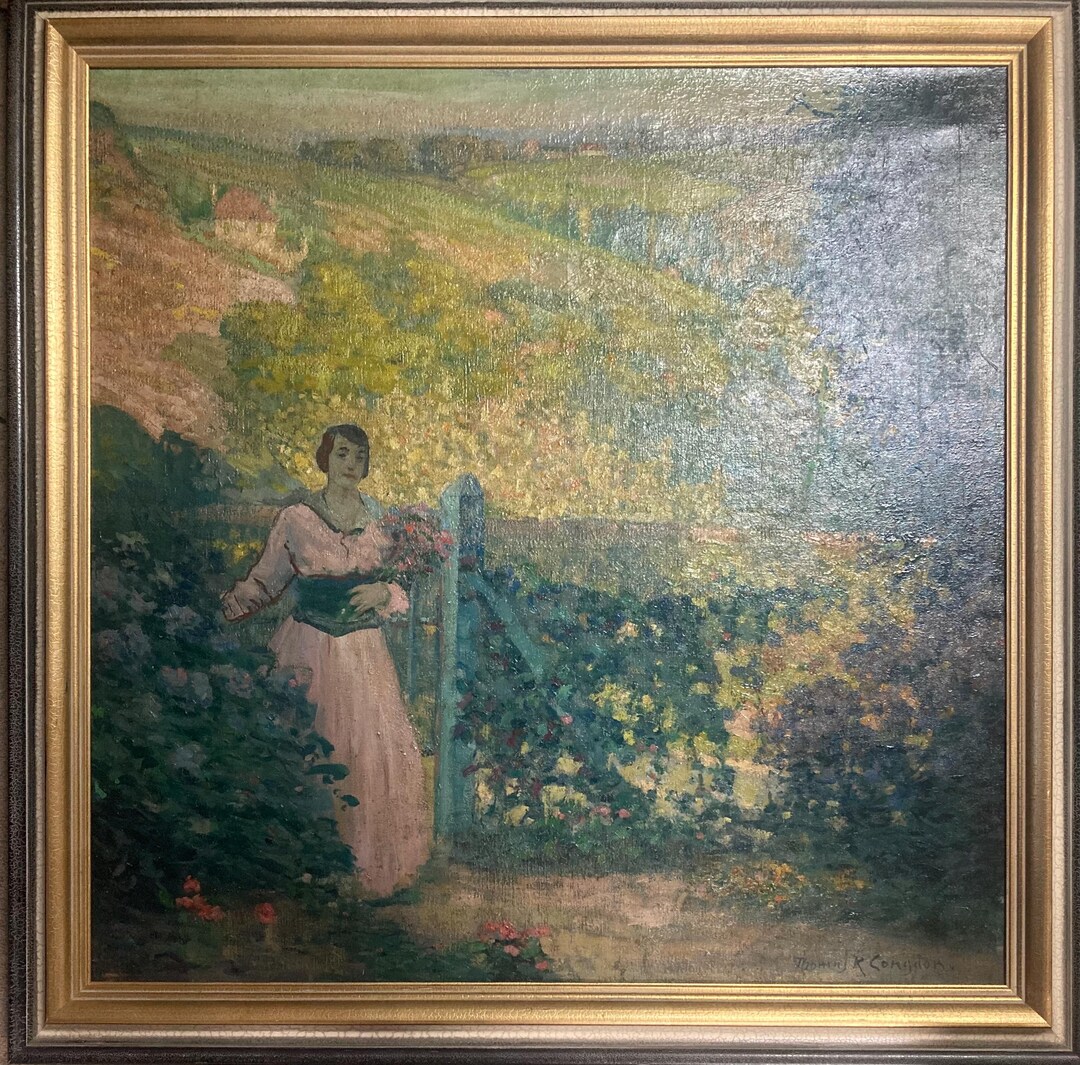 Thomas Raphael Congdon Original on Canvas Painting, "woman Gathering ...