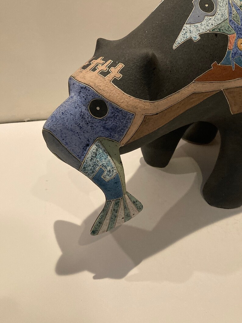 Gene and Rebecca Tobey Ceramic Sculpture “bear and It’s Fish” - Etsy