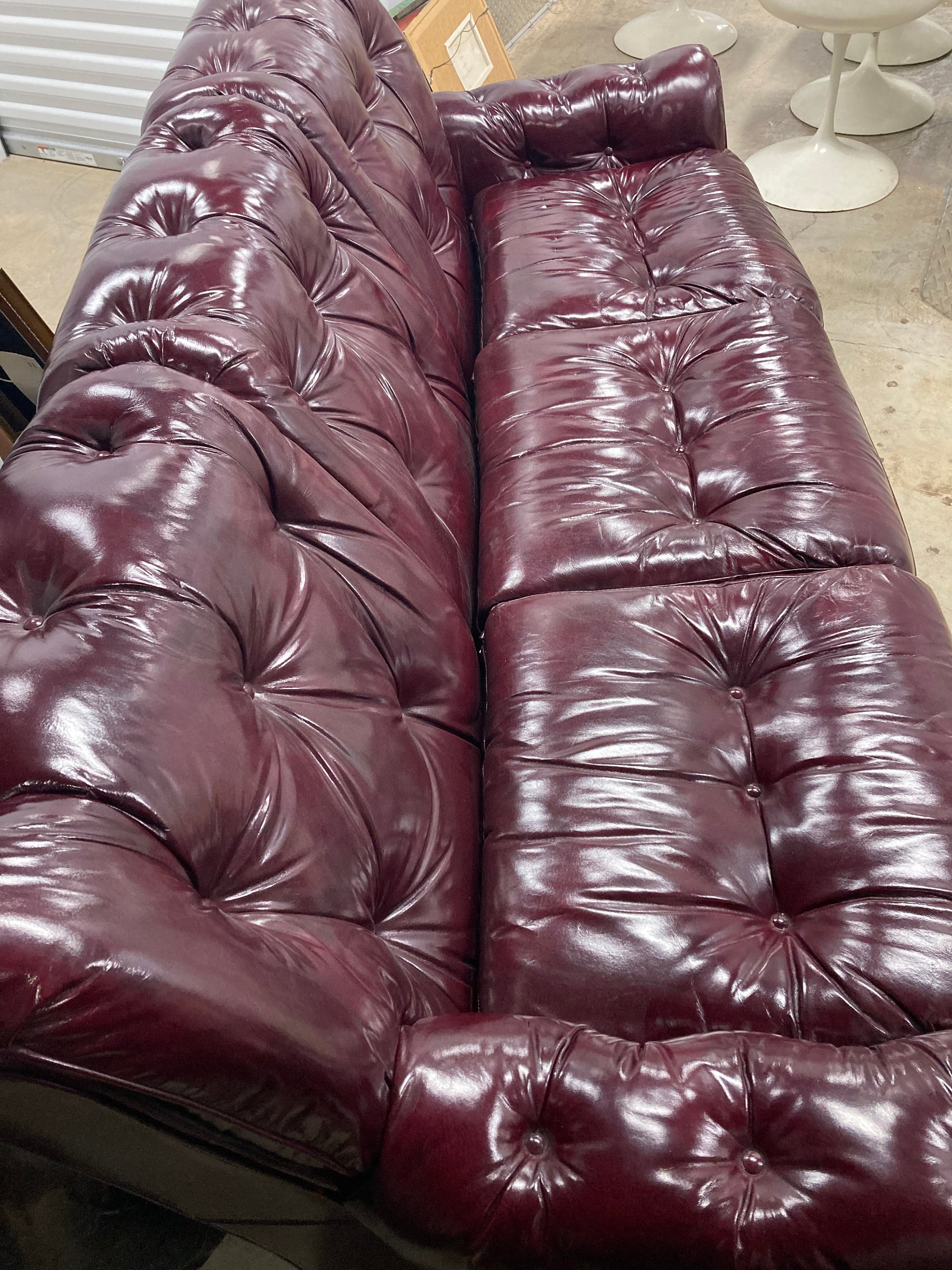 Vintage Hancock & Moore Red Burgundy Leather Tufted Chesterfield Sofa ...