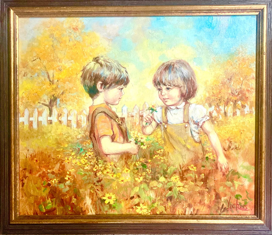Mary Vickers Original Painting on Canvas “children in Field” - Etsy