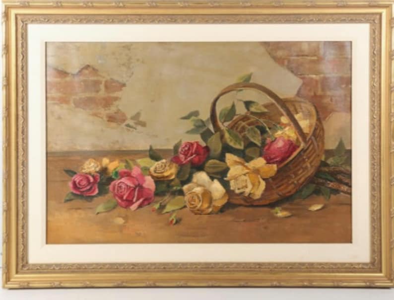 Maxwell Simpson (1896-1984) Still Life, Basket of Roses, Oil on Canvas ...