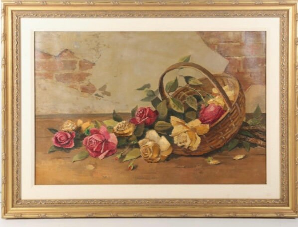 Maxwell Simpson (1896-1984) Still Life, Basket of Roses, Oil on Canvas ...