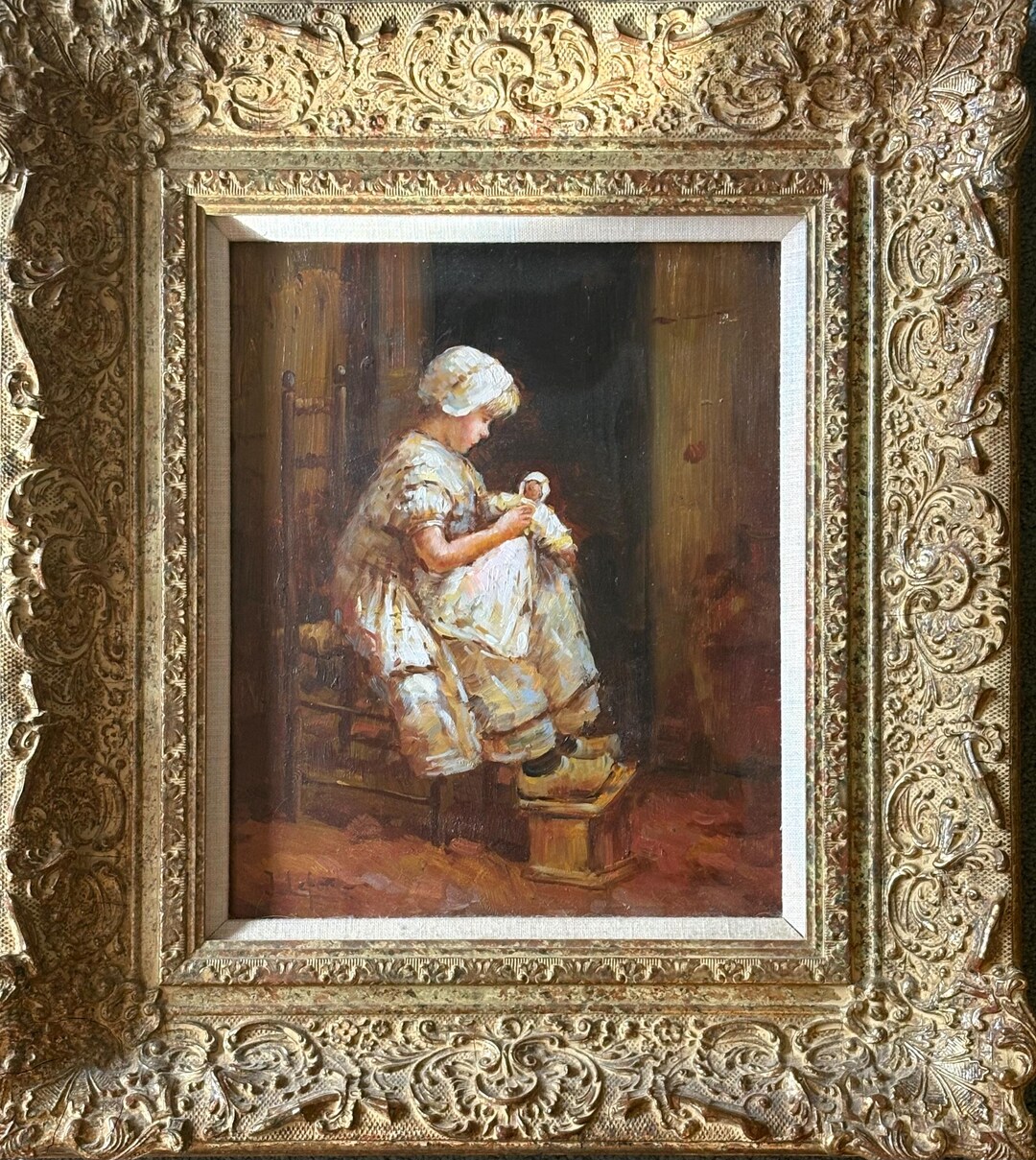 Jean Louis Lefort Painting of a “girl and Doll” on Board - Etsy