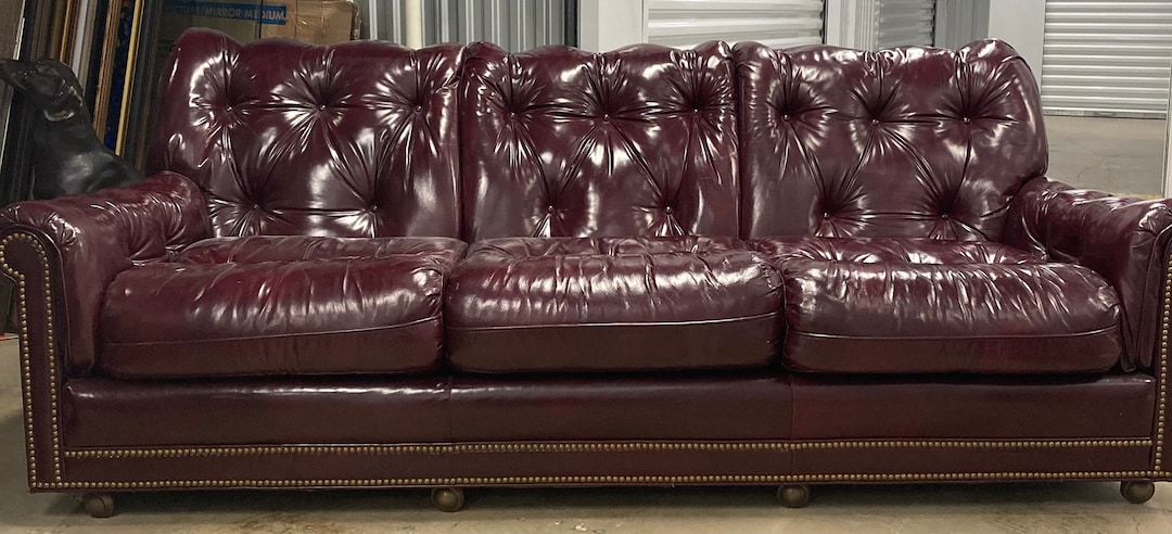 Vintage Hancock & Moore Red Burgundy Leather Tufted Chesterfield Sofa ...
