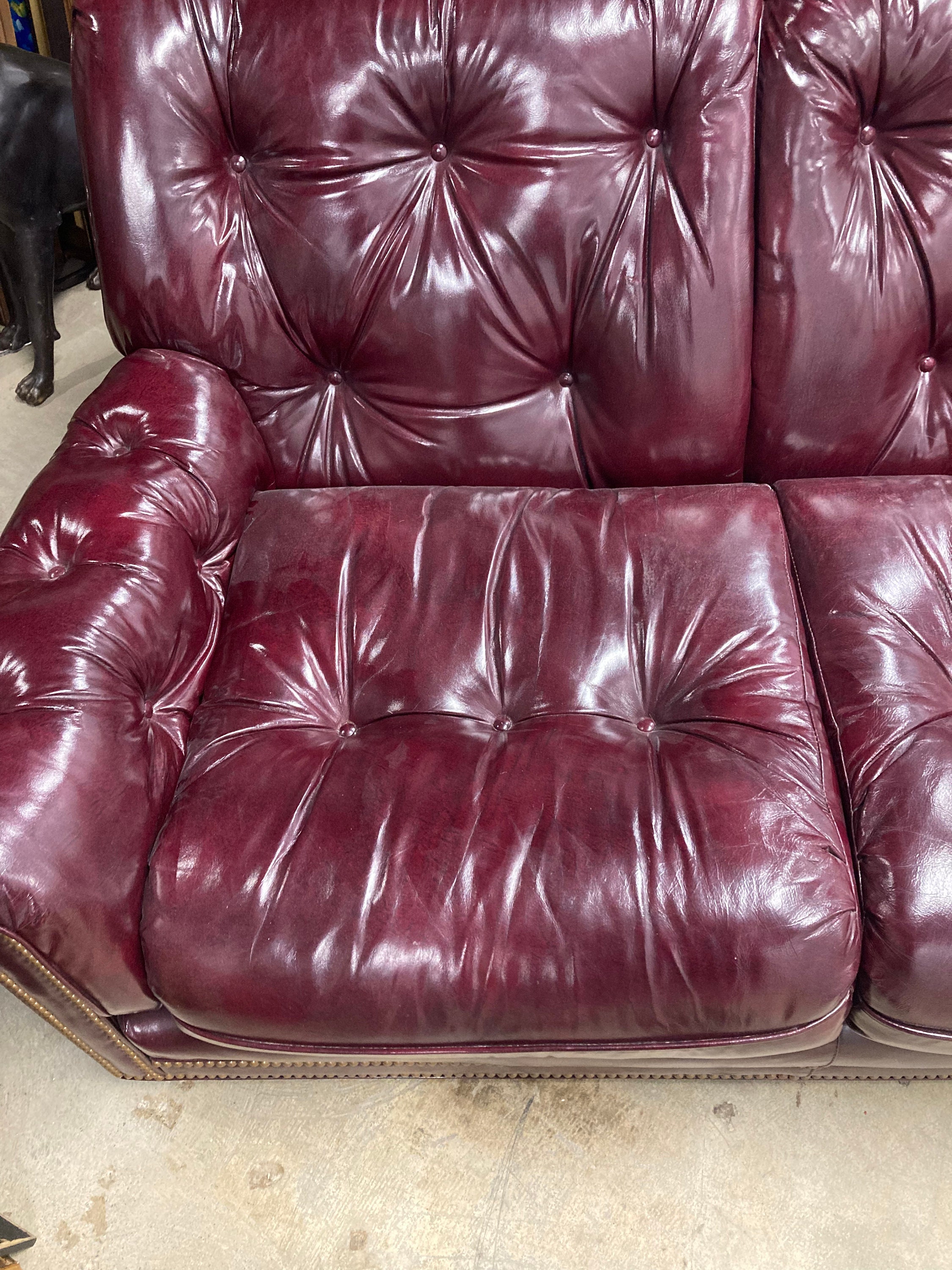 Vintage Hancock & Moore Red Burgundy Leather Tufted Chesterfield Sofa ...
