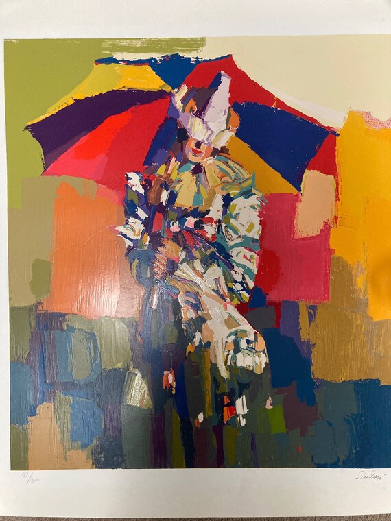 1979 Nicola Simbari Clown a Lombrelle Serigraph Woman Signed - Etsy