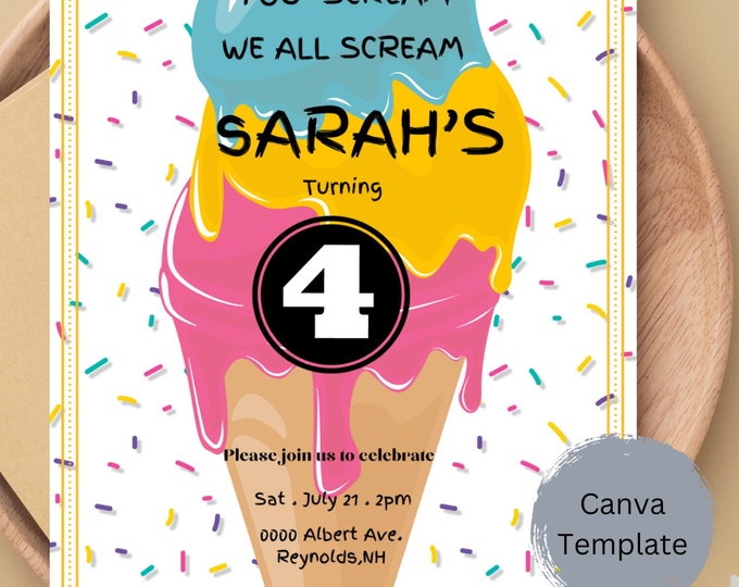 EDITABLE We All Scream for Ice Cream Birthday Invitation - Etsy