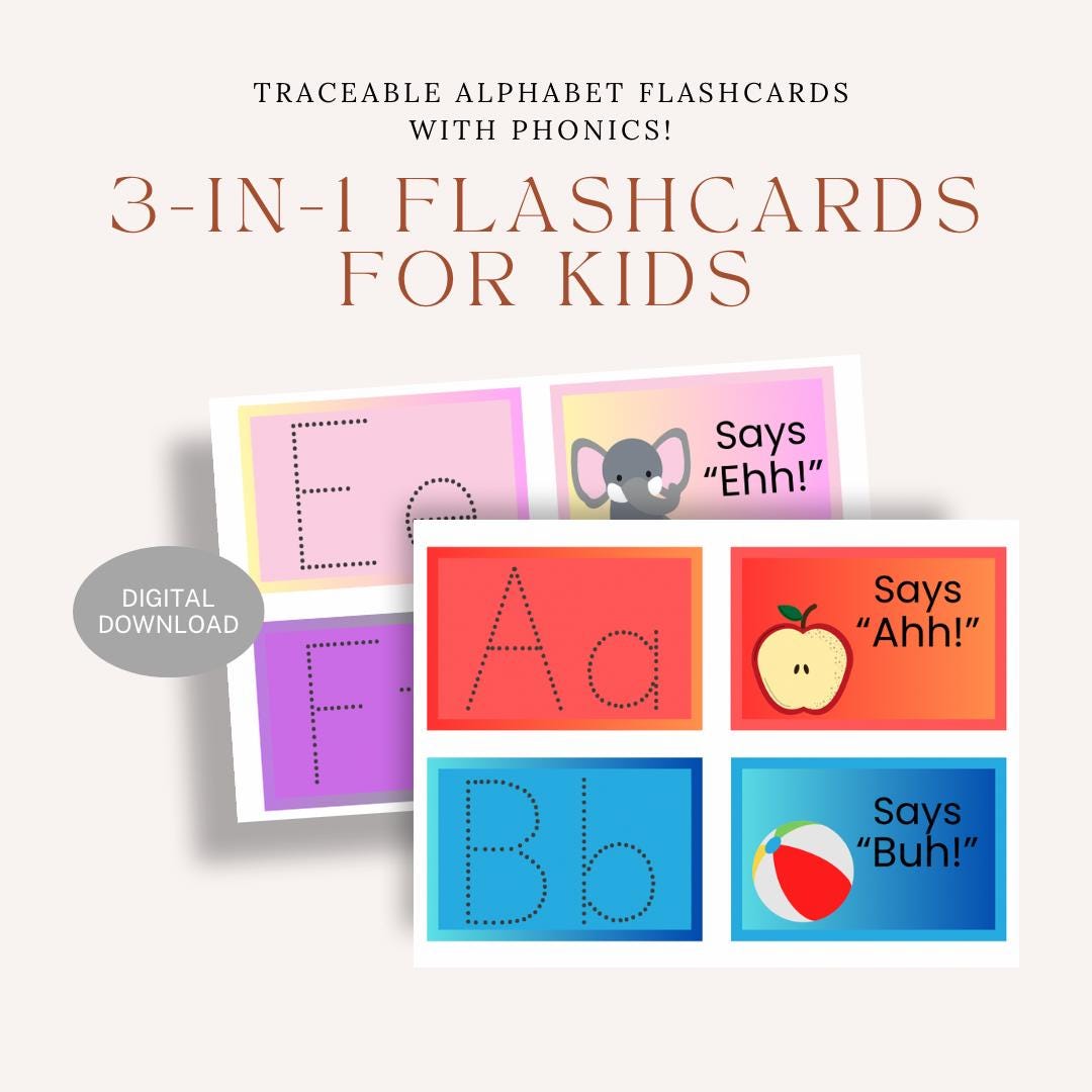 3-in-1 ABC Phonics Flashcards- Traceable Phonetic Learning for ...
