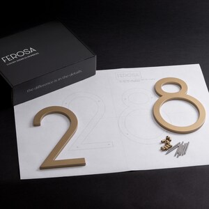 Large Matte Brass House Numbers: 12 Inch Floating Modern Address ...