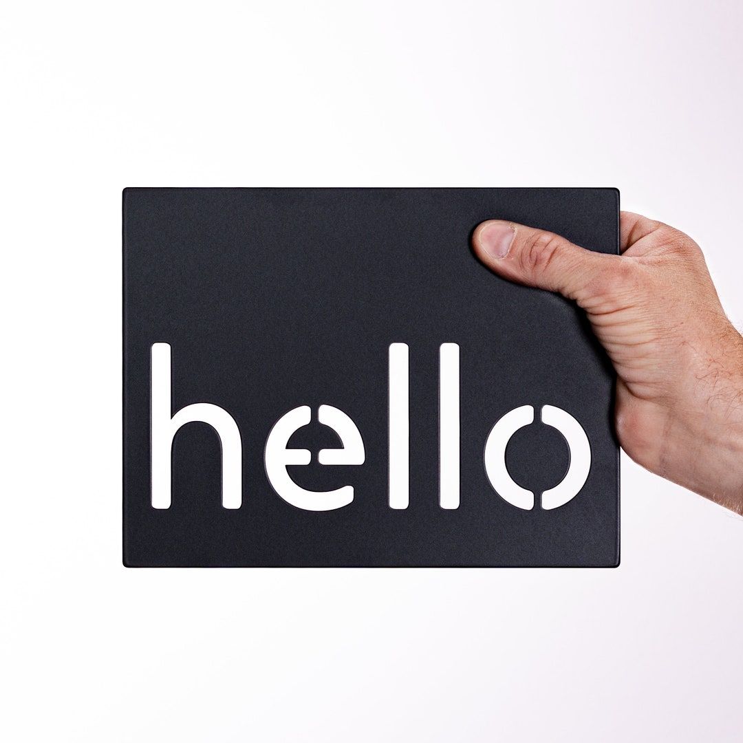 Black Metal Hello Sign - 3/8" Solid Aluminum Hello Plaque - Etsy