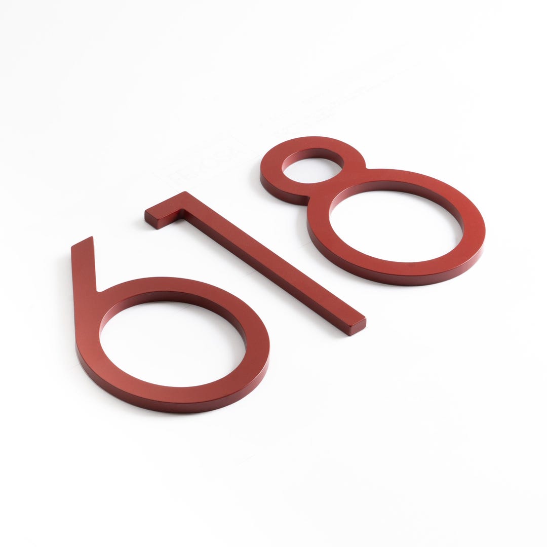 Ironwood Red House Numbers | Modern Floating Metal Address Numbers - Etsy