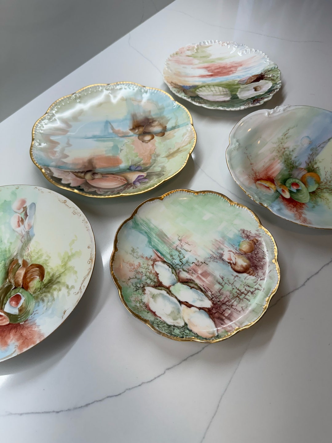 Limoges France Seashell Pattern RARE Set of 5 Mismatched China Salad ...