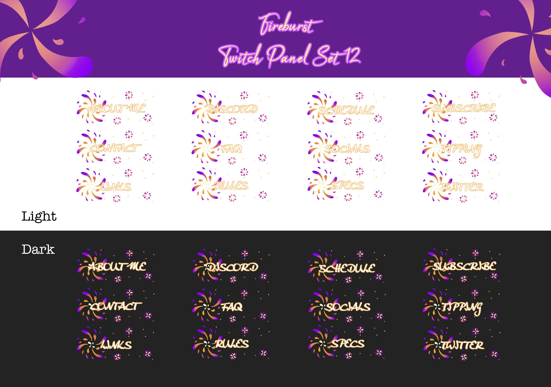 Fire Burst Panels| Twitch Assets| 12 Pack Fireworks| Celebration ...