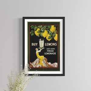 Vintage Lemon Fruit Market Poster, Giclée Fine Art Print, Buy Lemons ...