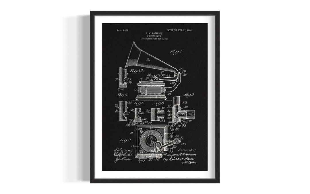 Phonograph Blueprint Poster Gramophone Patent Wall Art - Etsy