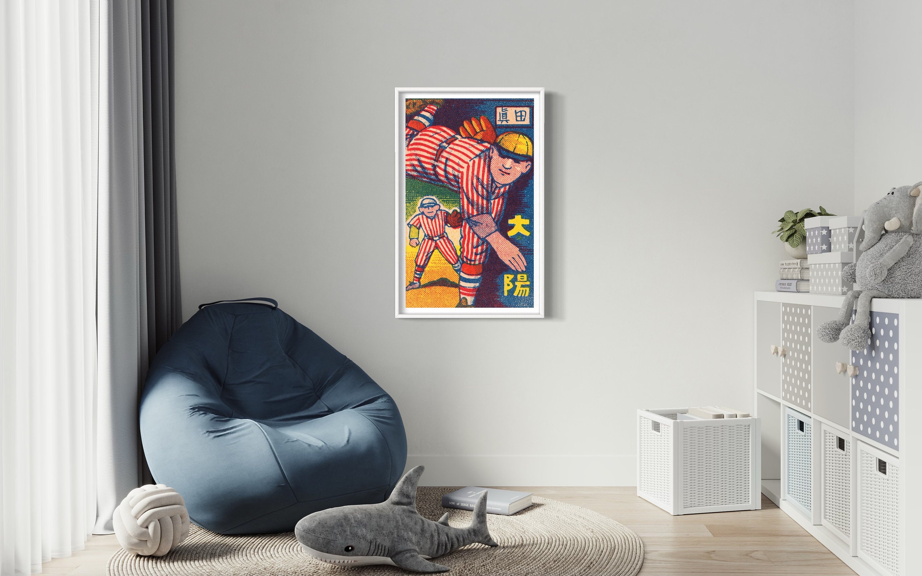 Vintage Japanese Menko Card Baseball Art | Baseball Wall Art Hanging ...