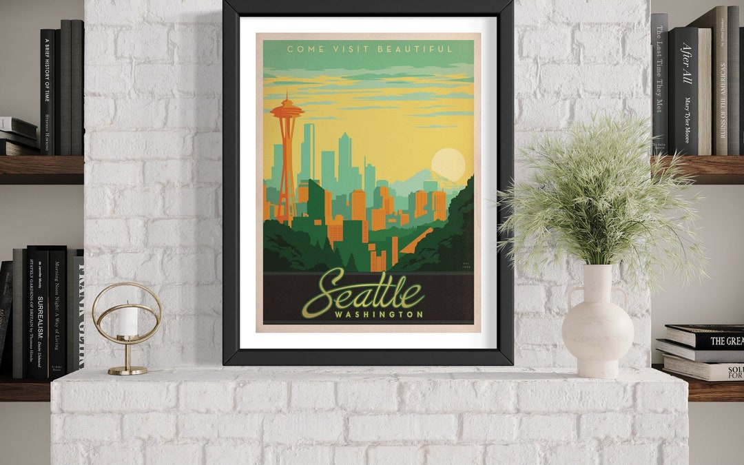 Seattle Poster, Seattle Art Print, Seattle Vintage Travel Poster, Wall ...