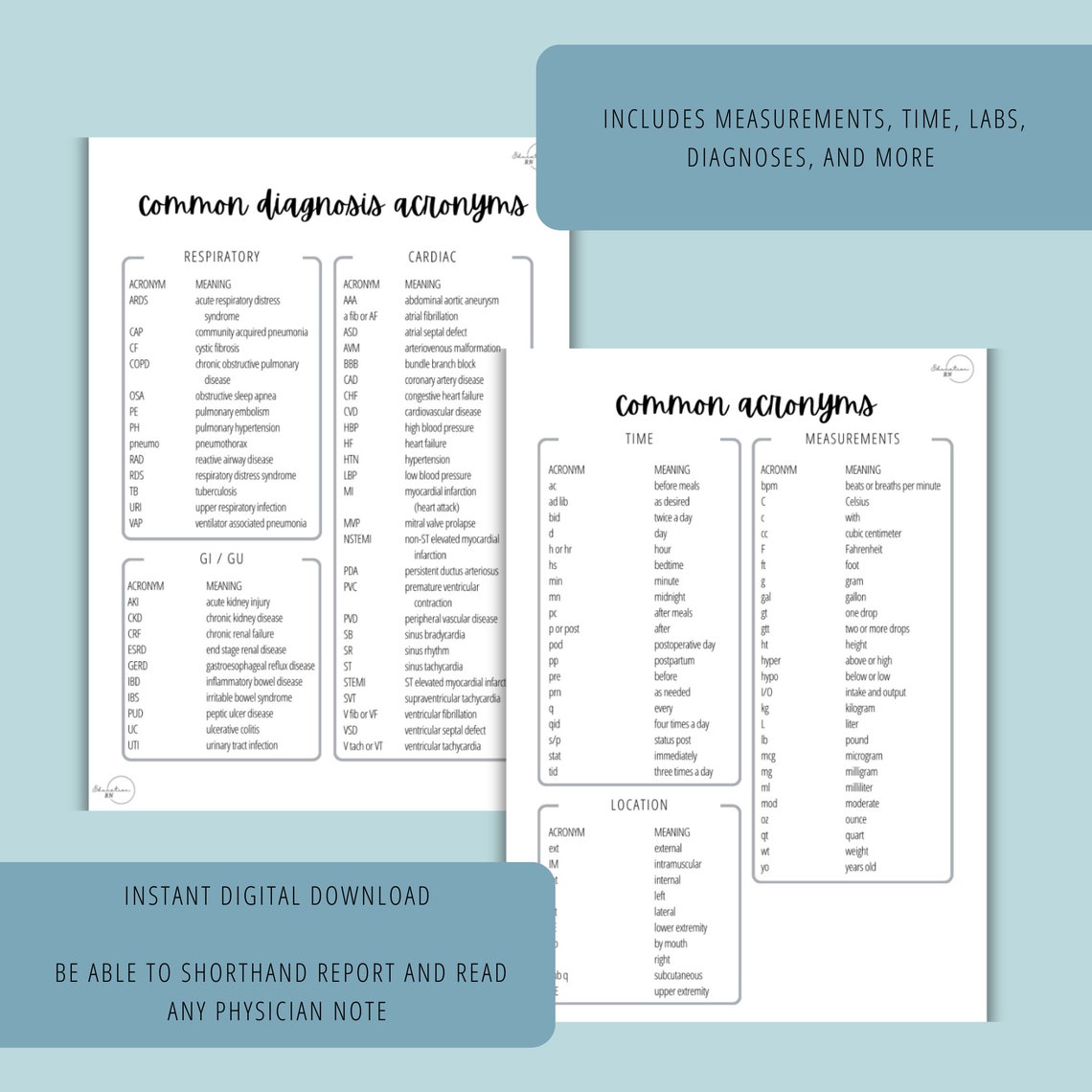 Common Medical Abbreviations and Acronyms for Nurses | Digital Download PDF - Etsy
