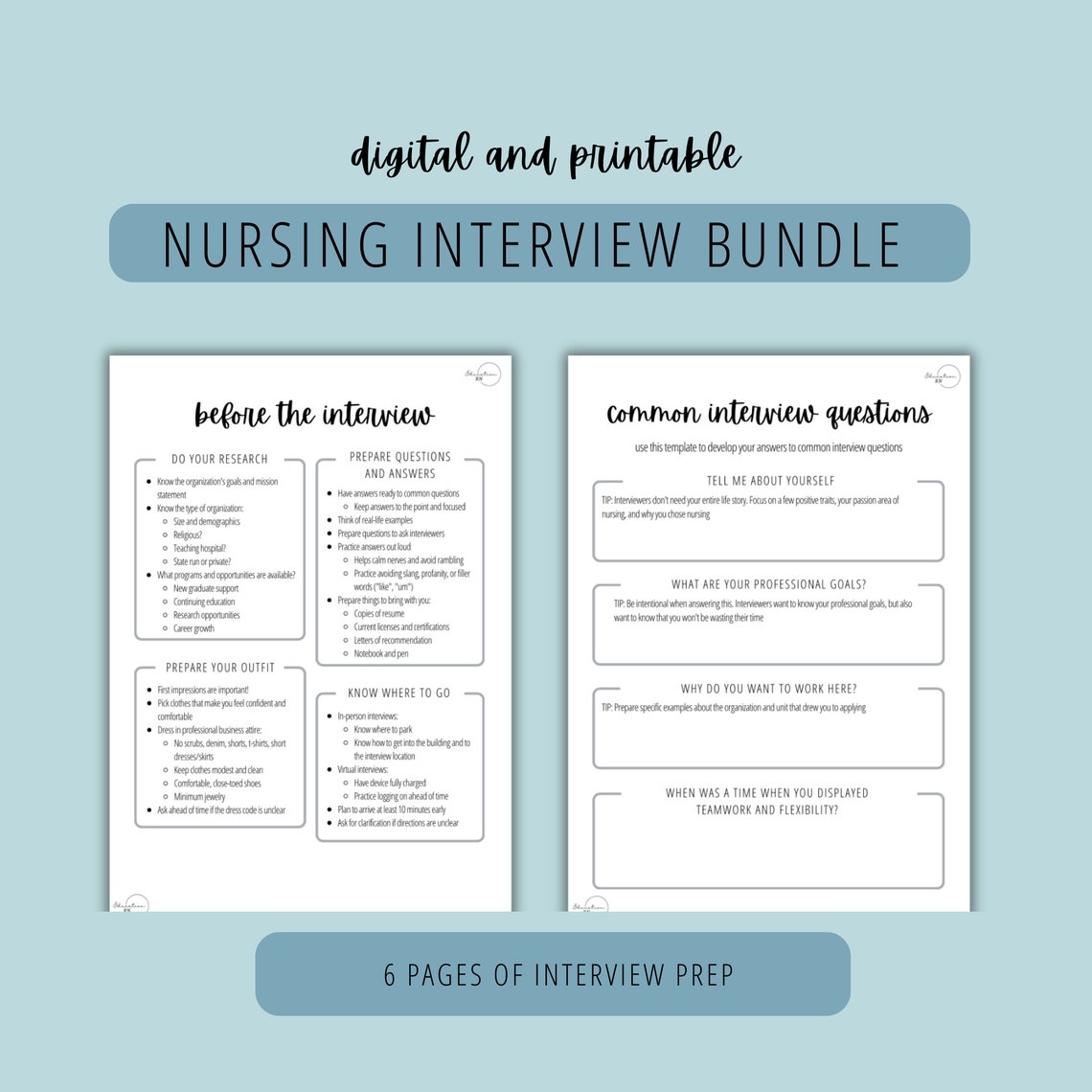Interview Prep Bundle for Nurses | Digital Download PDF - Etsy