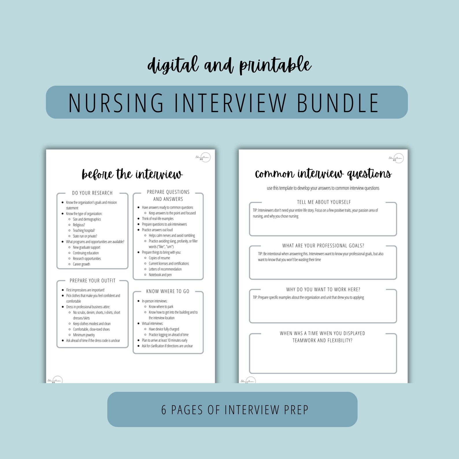 Interview Prep Bundle for Nurses | Digital Download PDF - Etsy