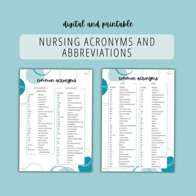 Common Medical Abbreviations and Acronyms for Nurses Digital - Etsy
