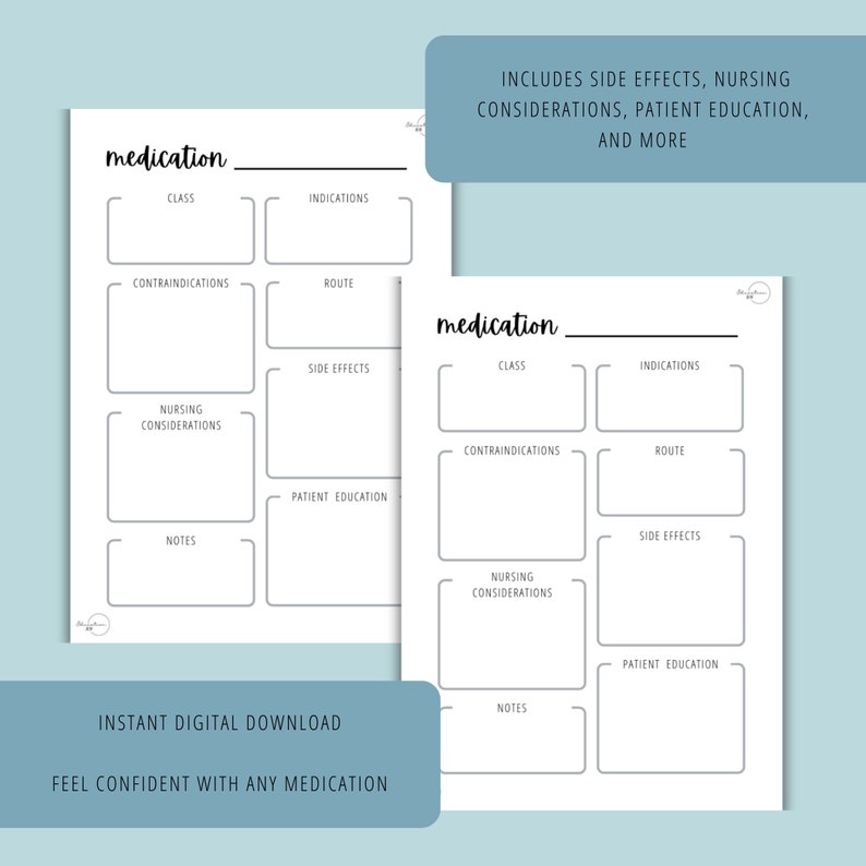 Medication Template for Nurses, Medication Worksheet for Nursing School ...