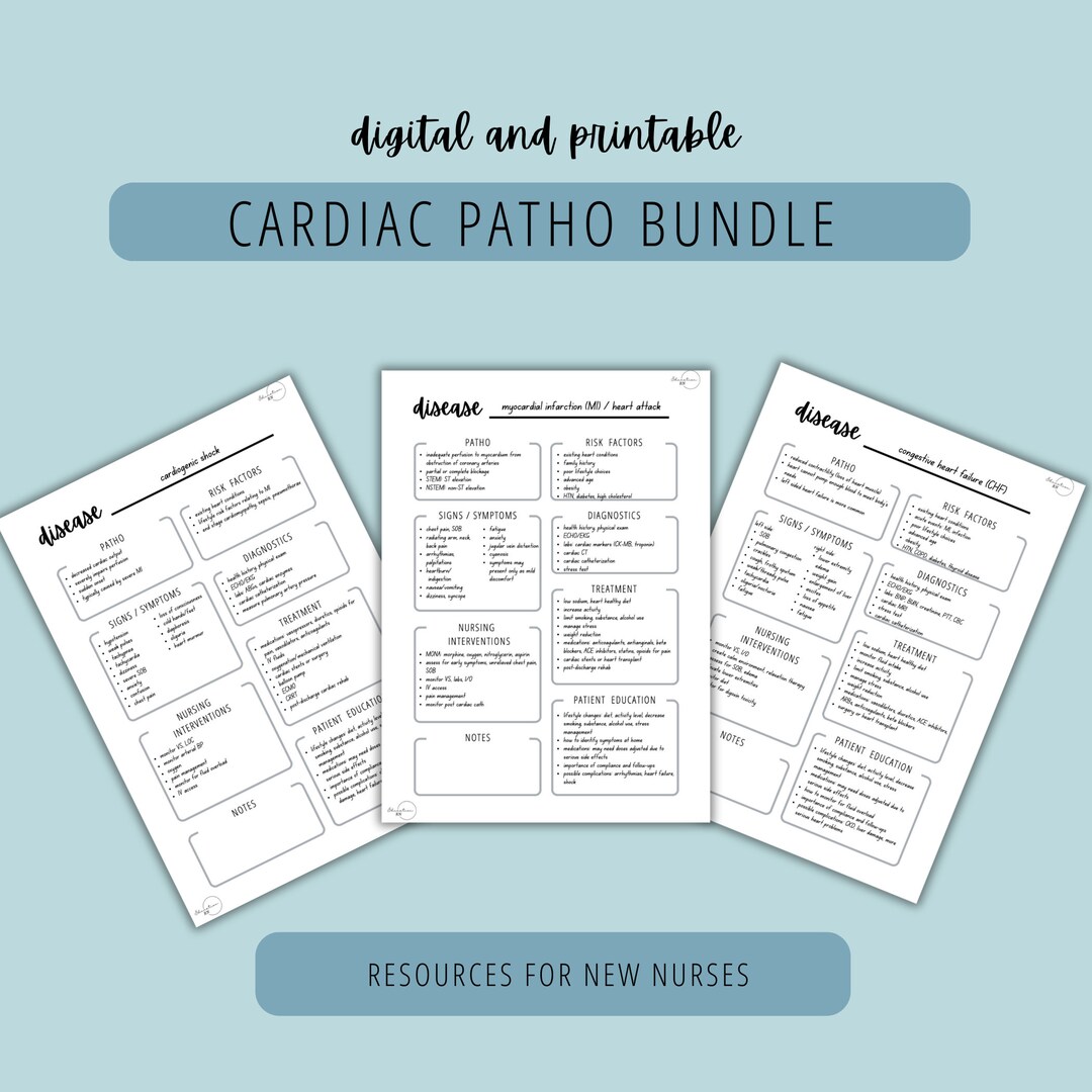 Cardiac Disease Bundle for Nurses, Cardiac Patho Worksheets for Nursing ...