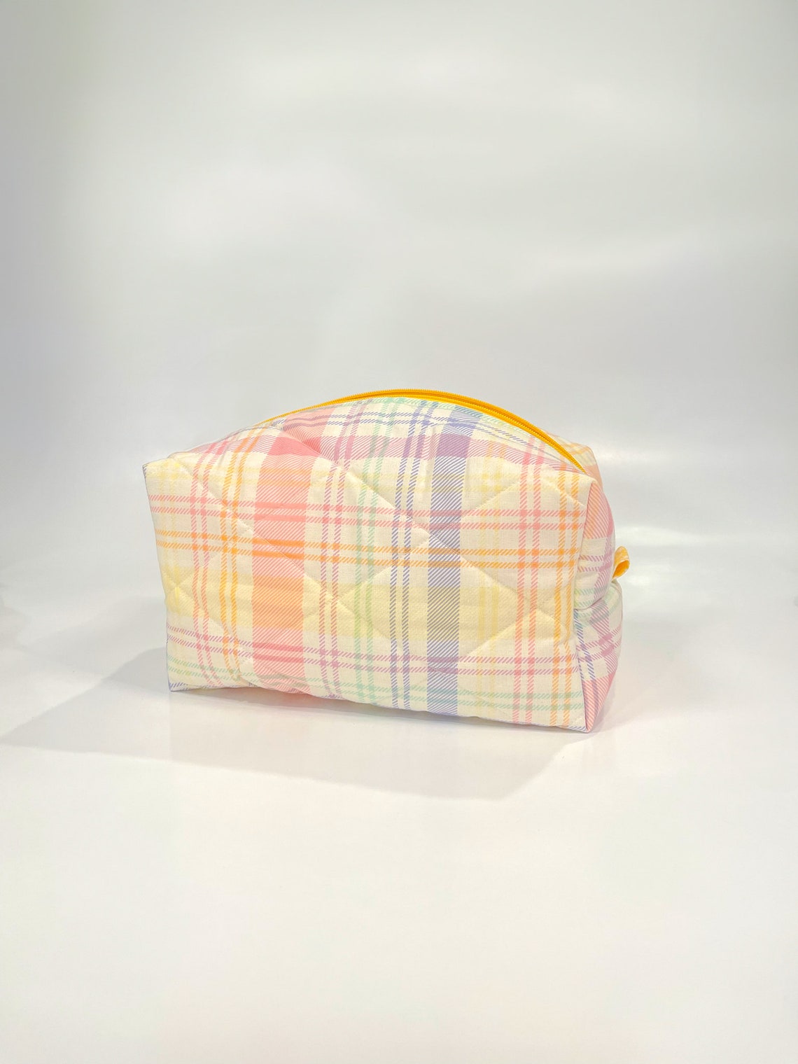 Quilted Makeup Bag - Handmade Rainbow Plaid Boxy Makeup Pouch, Unique ...