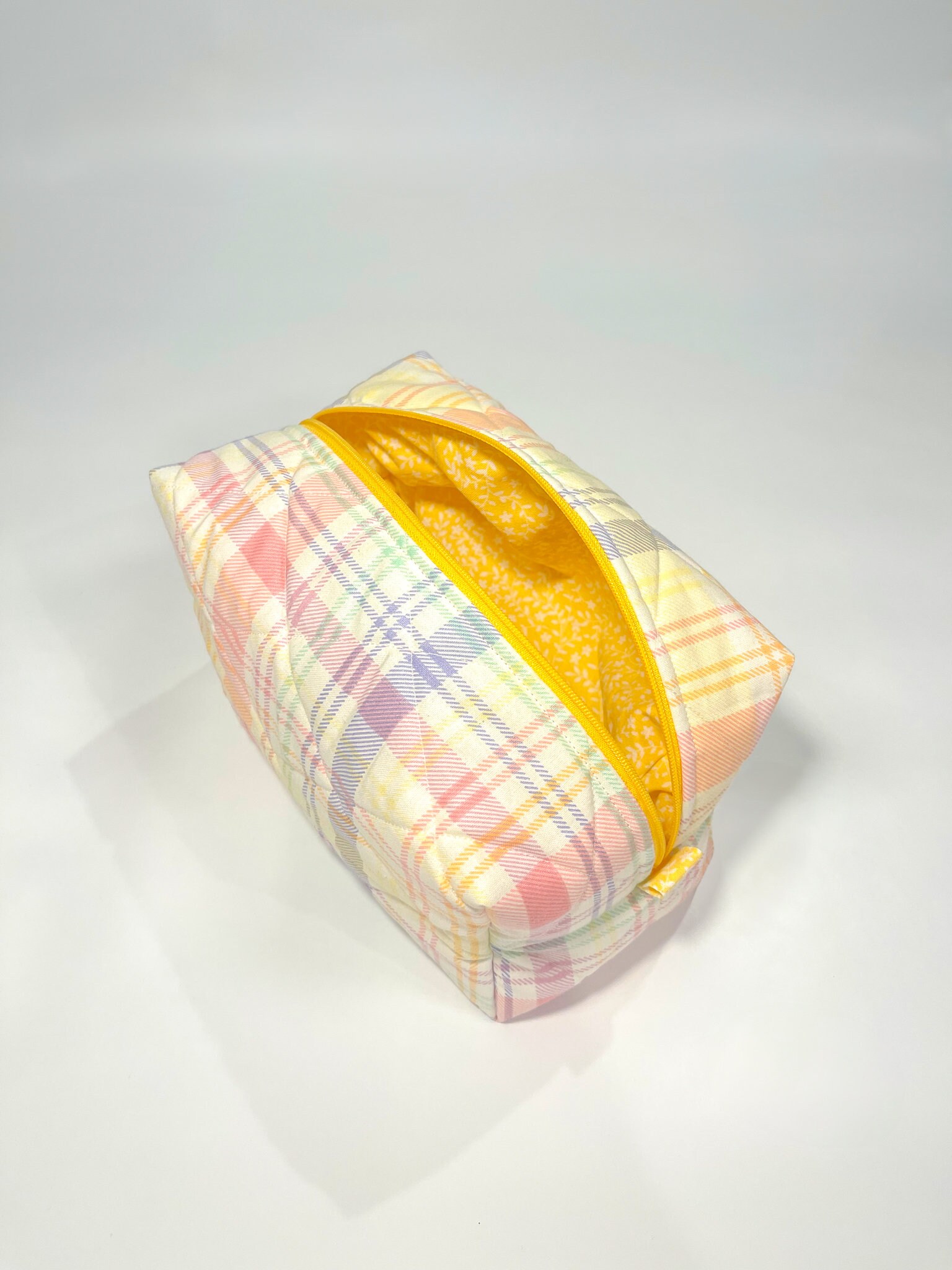 Quilted Makeup Bag - Handmade Rainbow Plaid Boxy Makeup Pouch, Unique ...