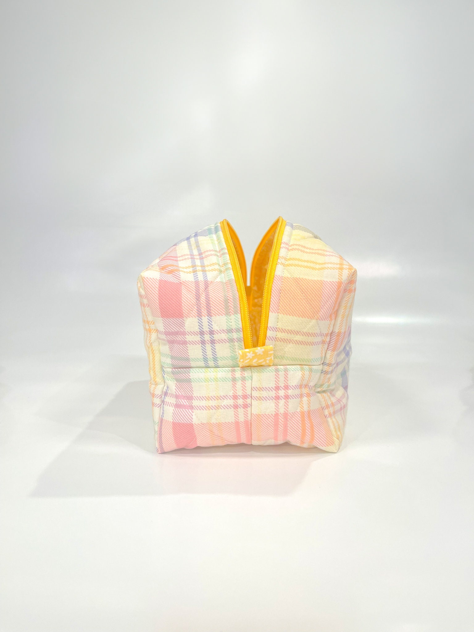 Quilted Makeup Bag - Handmade Rainbow Plaid Boxy Makeup Pouch, Unique ...