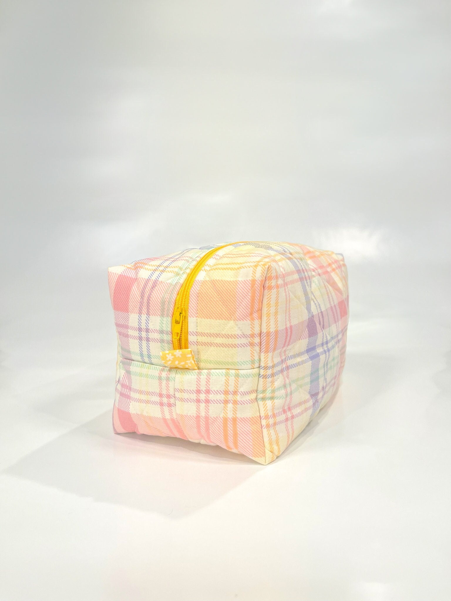 Quilted Makeup Bag - Handmade Rainbow Plaid Boxy Makeup Pouch, Unique ...