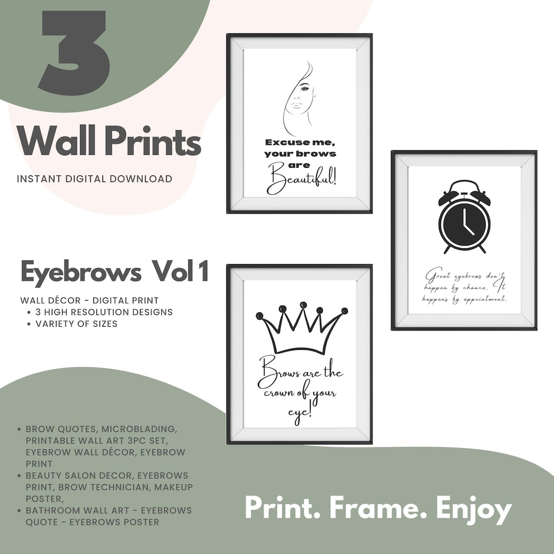 3 Designs Eyebrow Wall Décor, Printable Art, Brow Quotes, Microblading ...