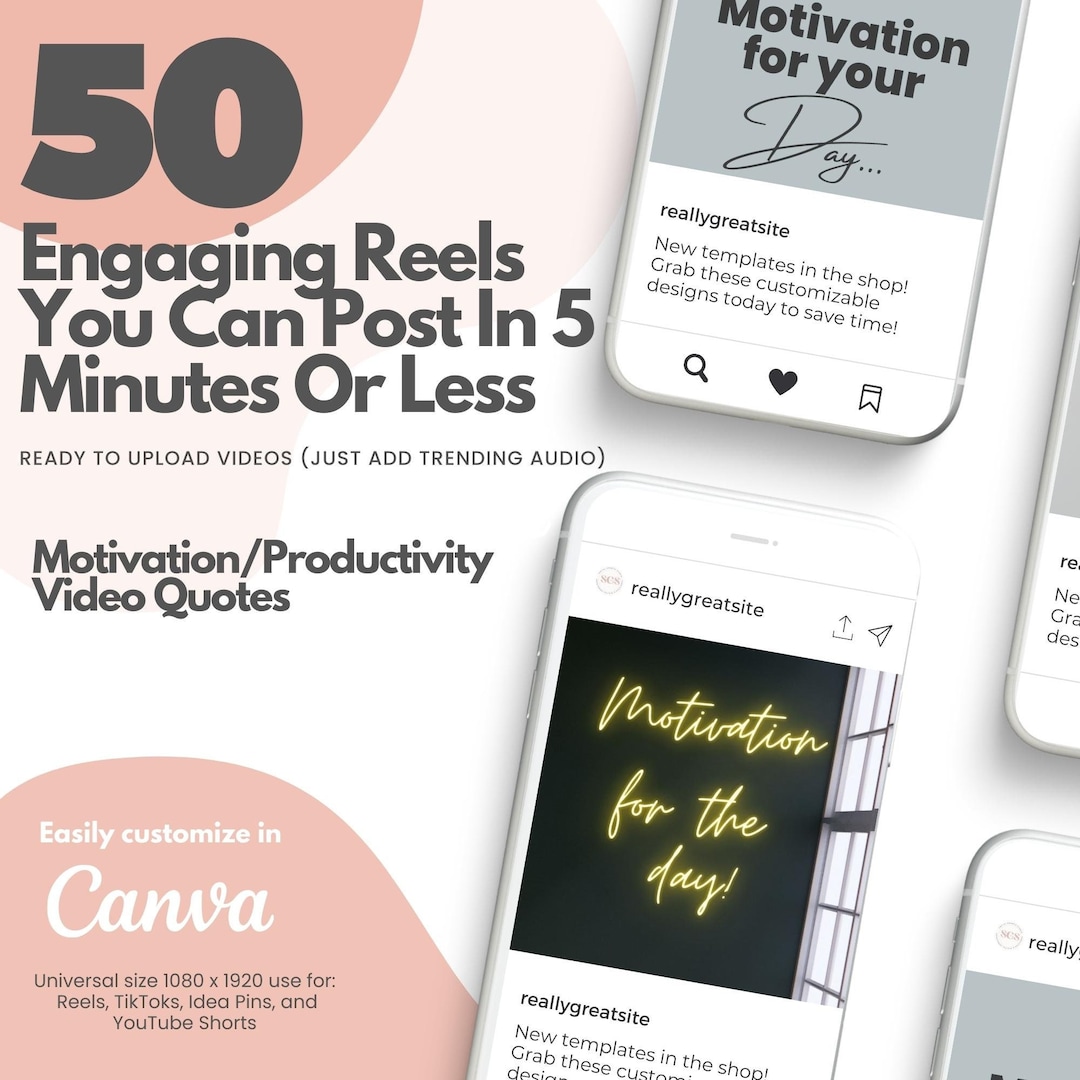 50 Motivational Reels | Canva Reels Templates | Productivity Quotes ...