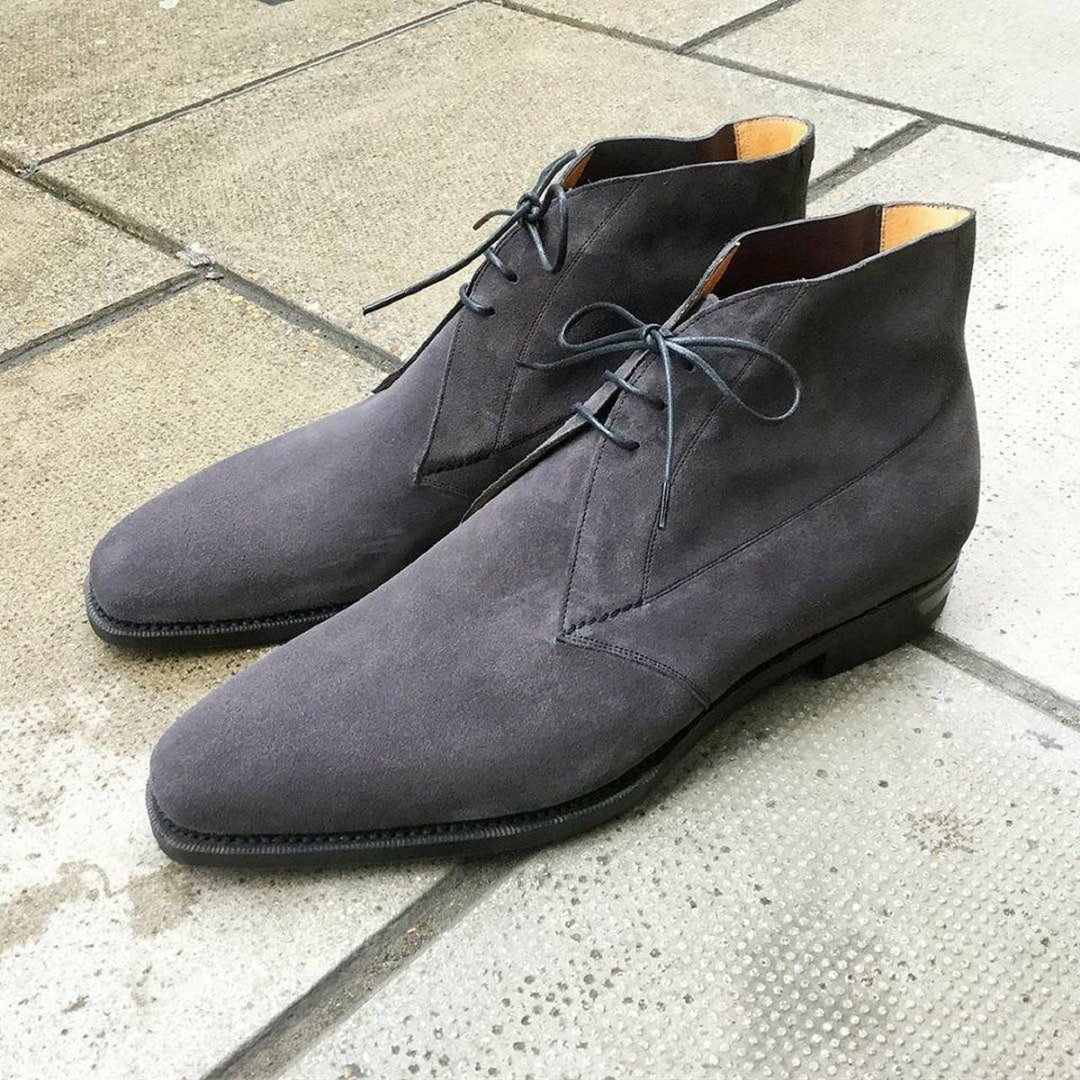 Bespoke Handmade Men Grey Color Pure Calf Leather Chukka Boots, Wedding ...