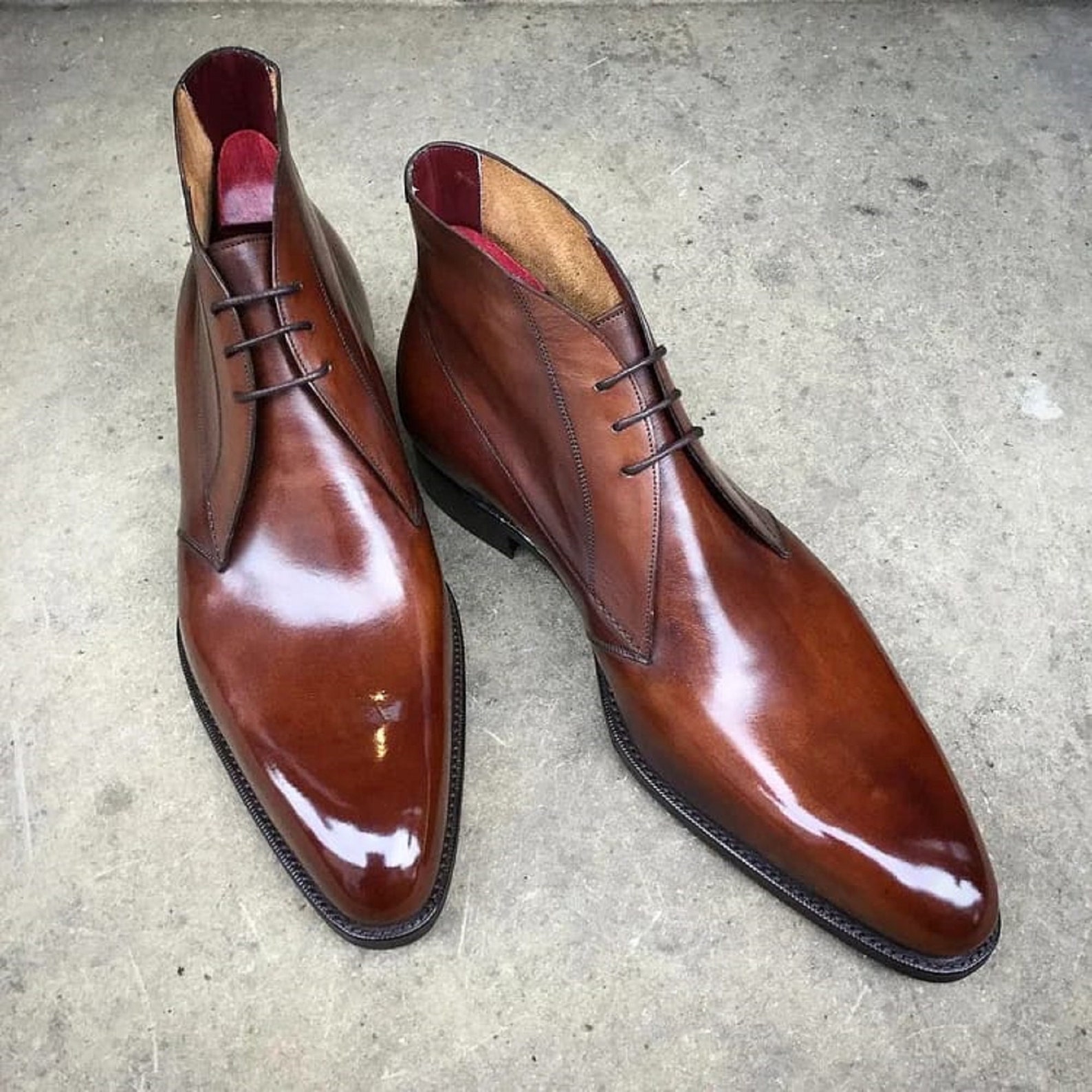 Bespoke Handmade Men Brown Color Pure Calf Leather Chukka Boots ...