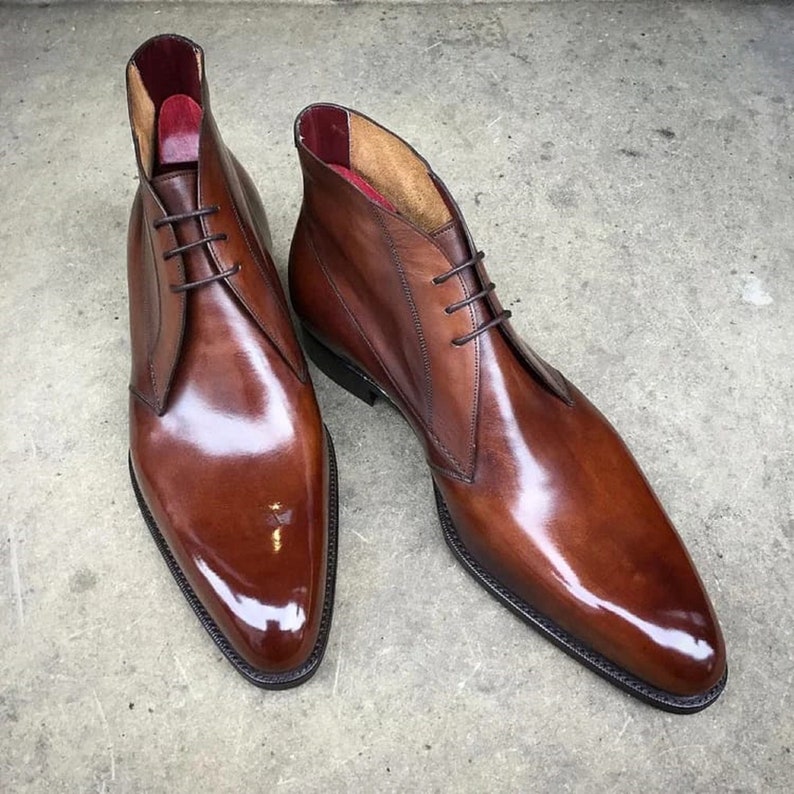 Bespoke Handmade Men Brown Color Pure Calf Leather Chukka Boots ...