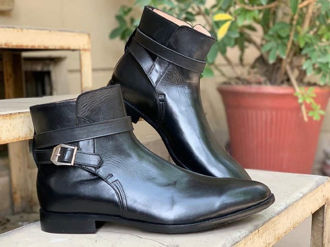 Bespoke Handmade Men Black Color Pure Calf Leather Ankle High Jodhpur ...