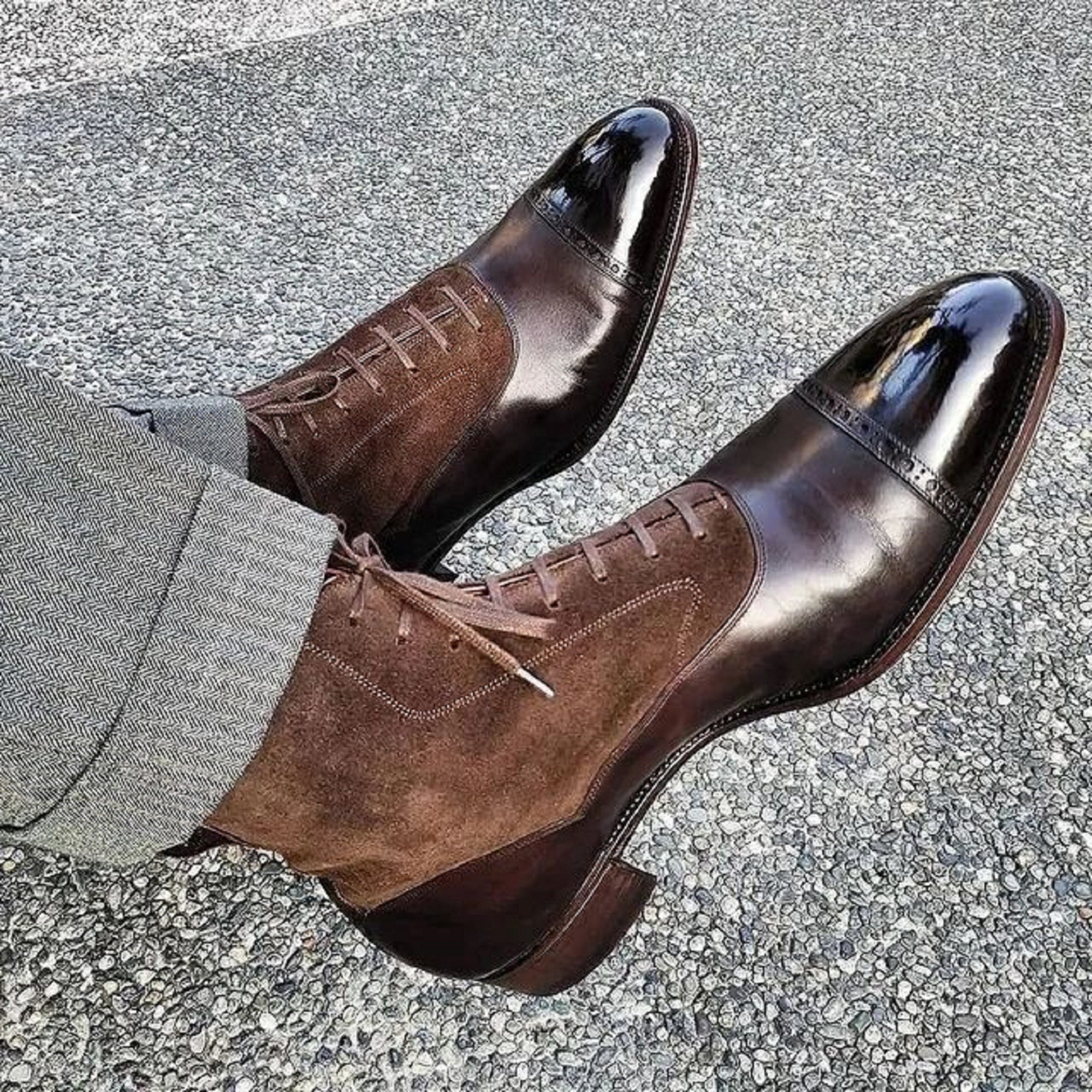 Bespoke Handmade Men's Brown Color Genuine Calf Leather Cap Toe Ankle ...