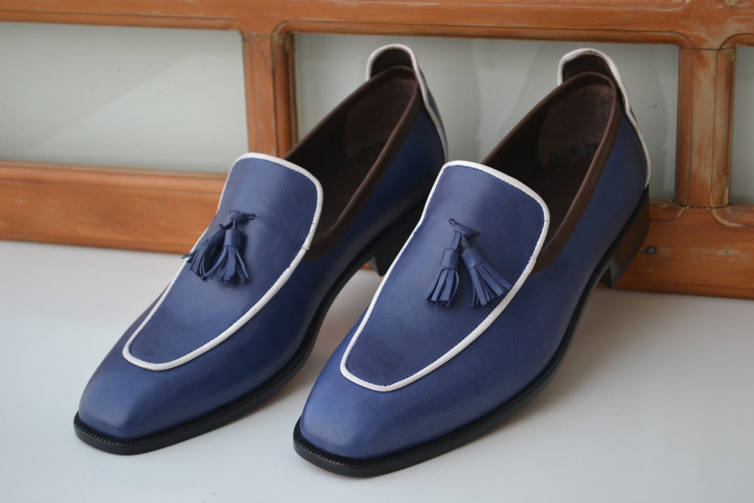 Bespoke Men's Handmade Blue Color Genuine Leather Slip on Stylish Men ...