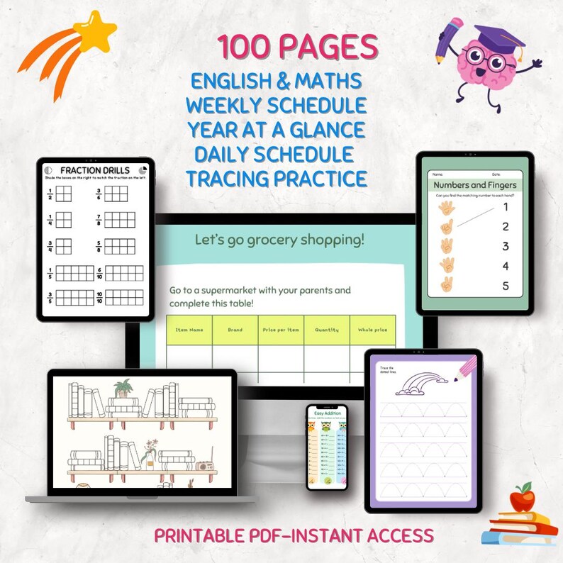 100-page Printable Home Education Worksheets for Kids Aged 3-6 | Early ...