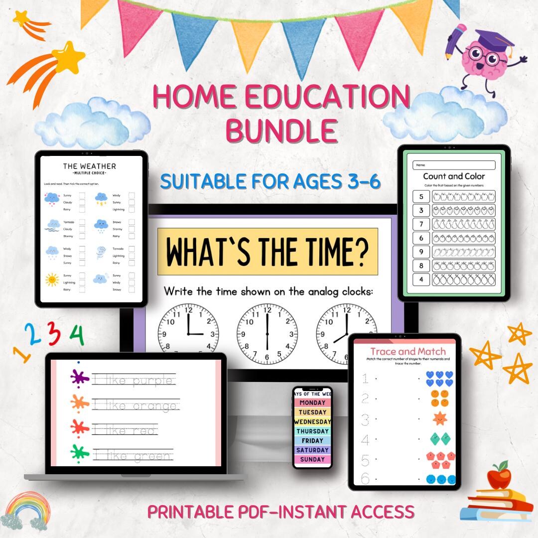 100-page Printable Home Education Worksheets for Kids Aged 3-6 | Early ...