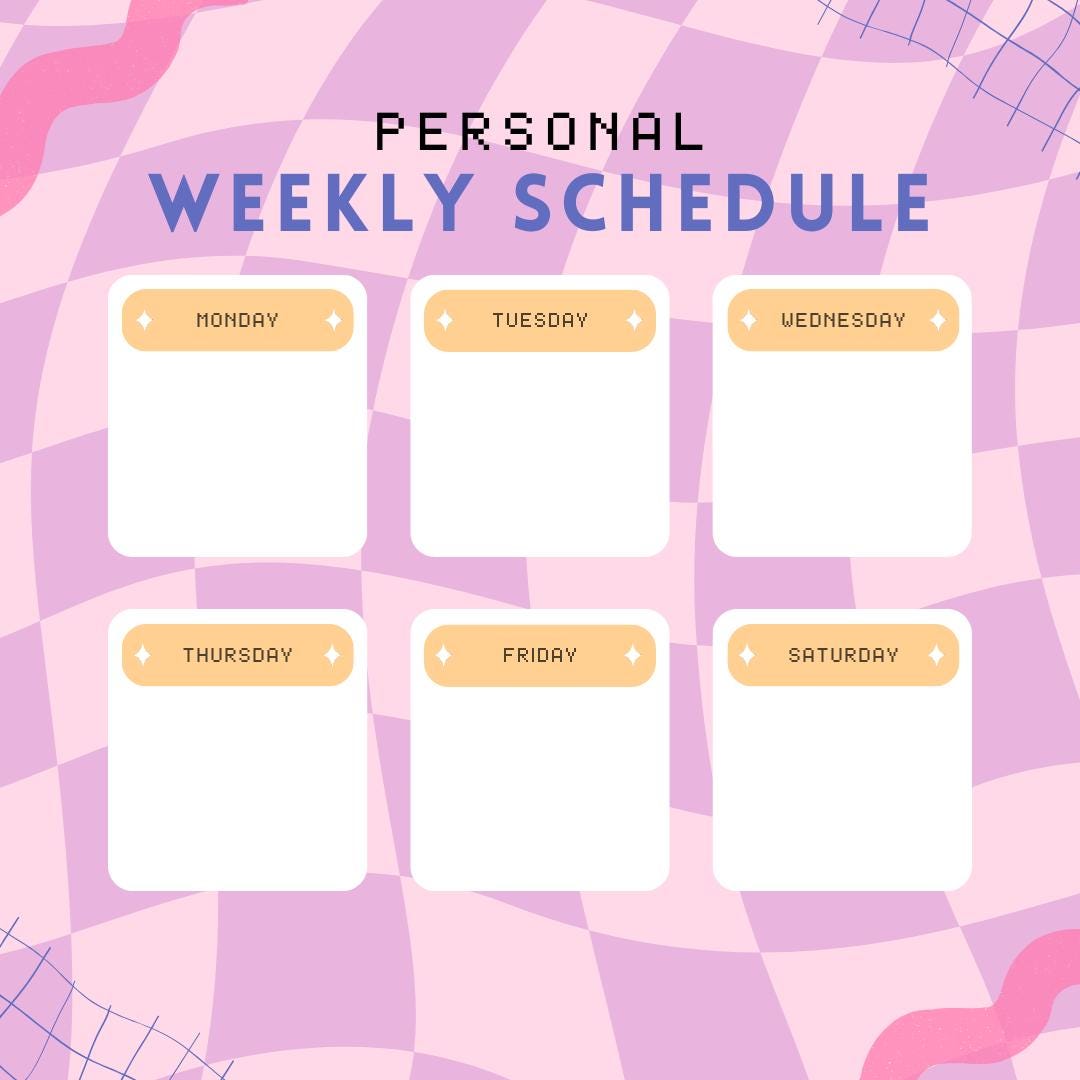 Personal Weekly Schedule Template - Etsy