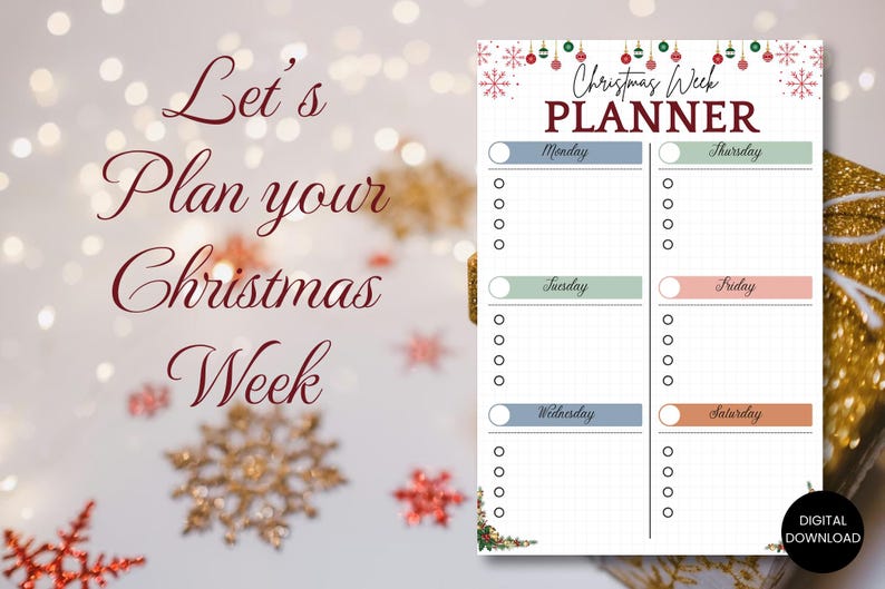 Christmas Weekly Planner Printable Holiday Week Schedule for Xmas Party ...