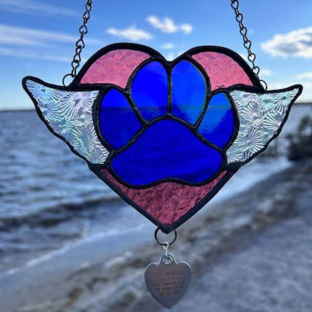 Stained Glass Dog Paw Memorial Suncatcher With Loop for Dog Tag Dog Paw ...