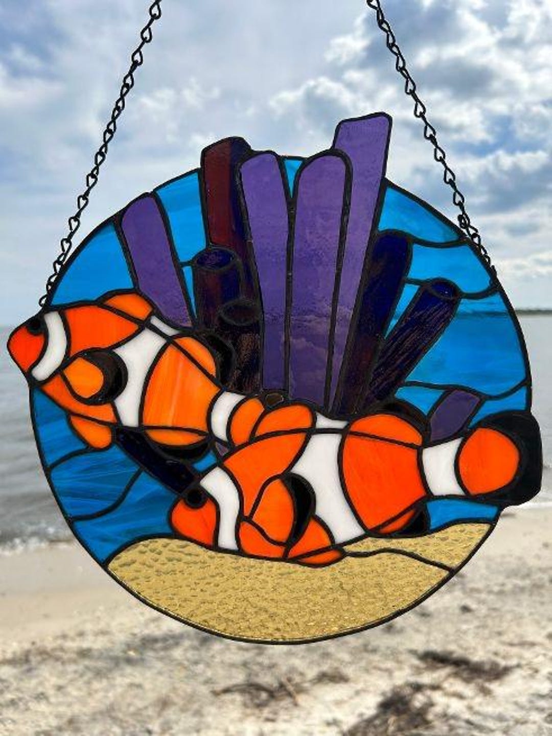 Clownfish and Coral Stained Glass Panel - Etsy
