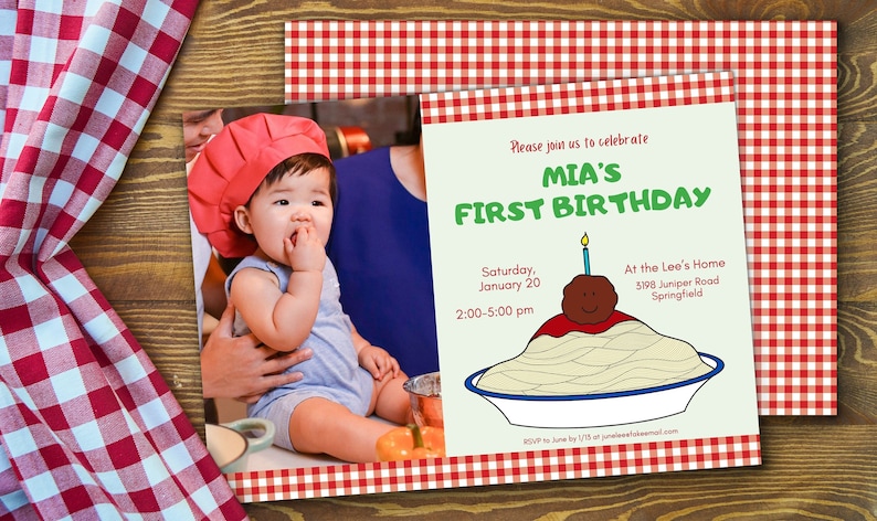 Spaghetti & Meatballs First Birthday Invitation, Meatball Invite ...