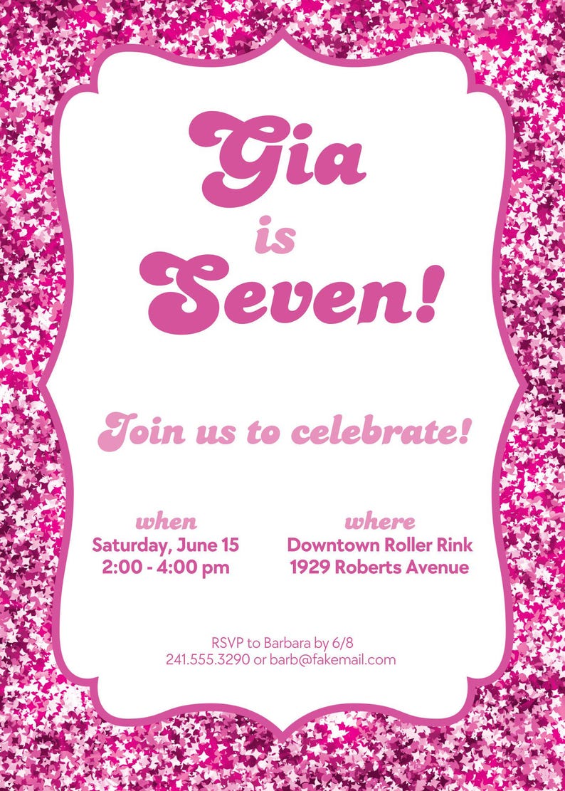 Glitter Birthday Party Invitation, Sparkly Pink Party Invite - Etsy